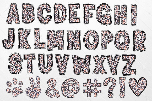 Leopard Print Doodle Alphabet PNG, Alphabet Letters PNG Bundle, Hand ...
