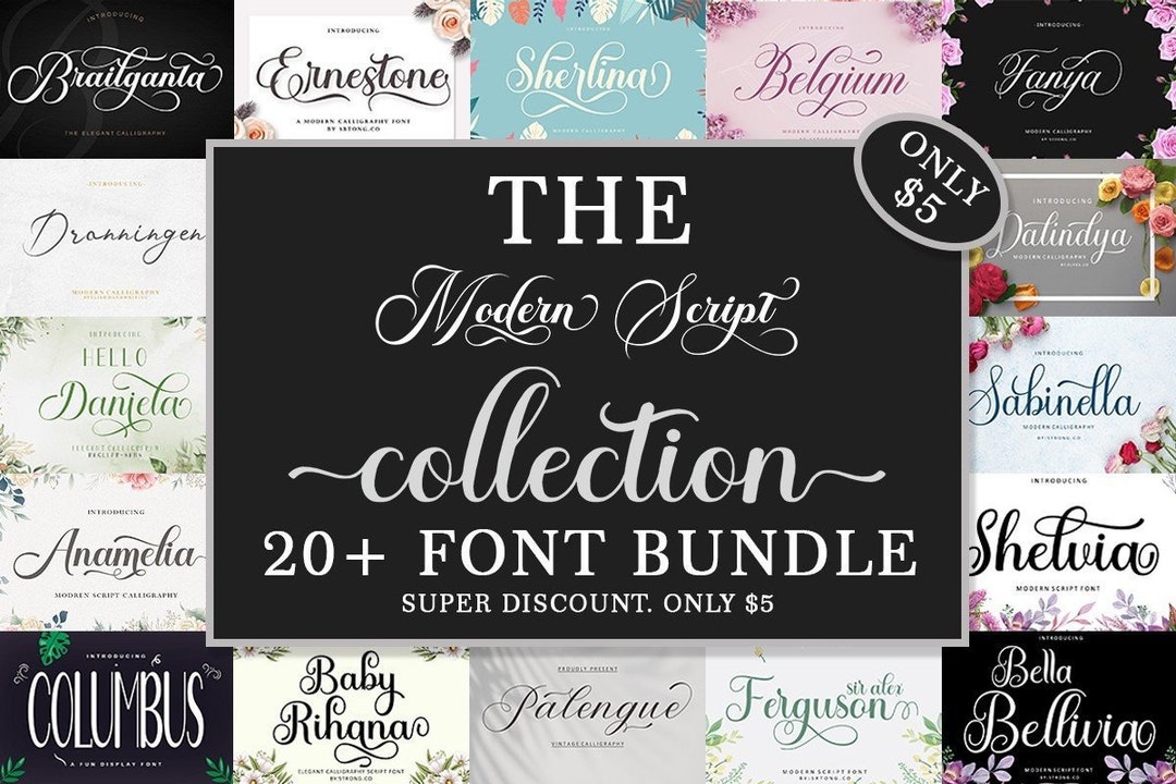 The Ultimate 20 Modern Fonts Bundle, Cursive Font Bundle, Script Fonts, Canva Font, Procreate ...