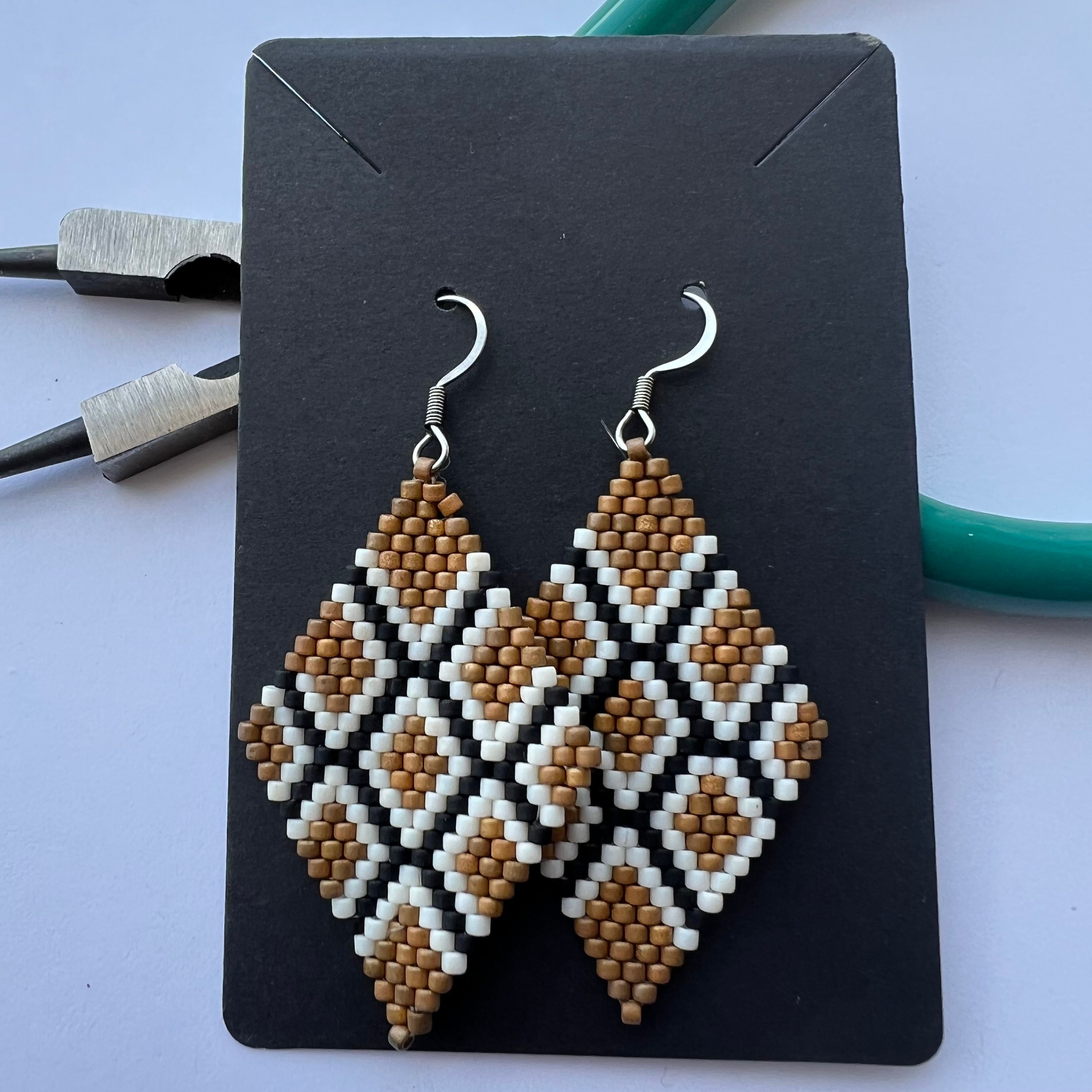 Diamond Shaped Beaded Earrings - Etsy