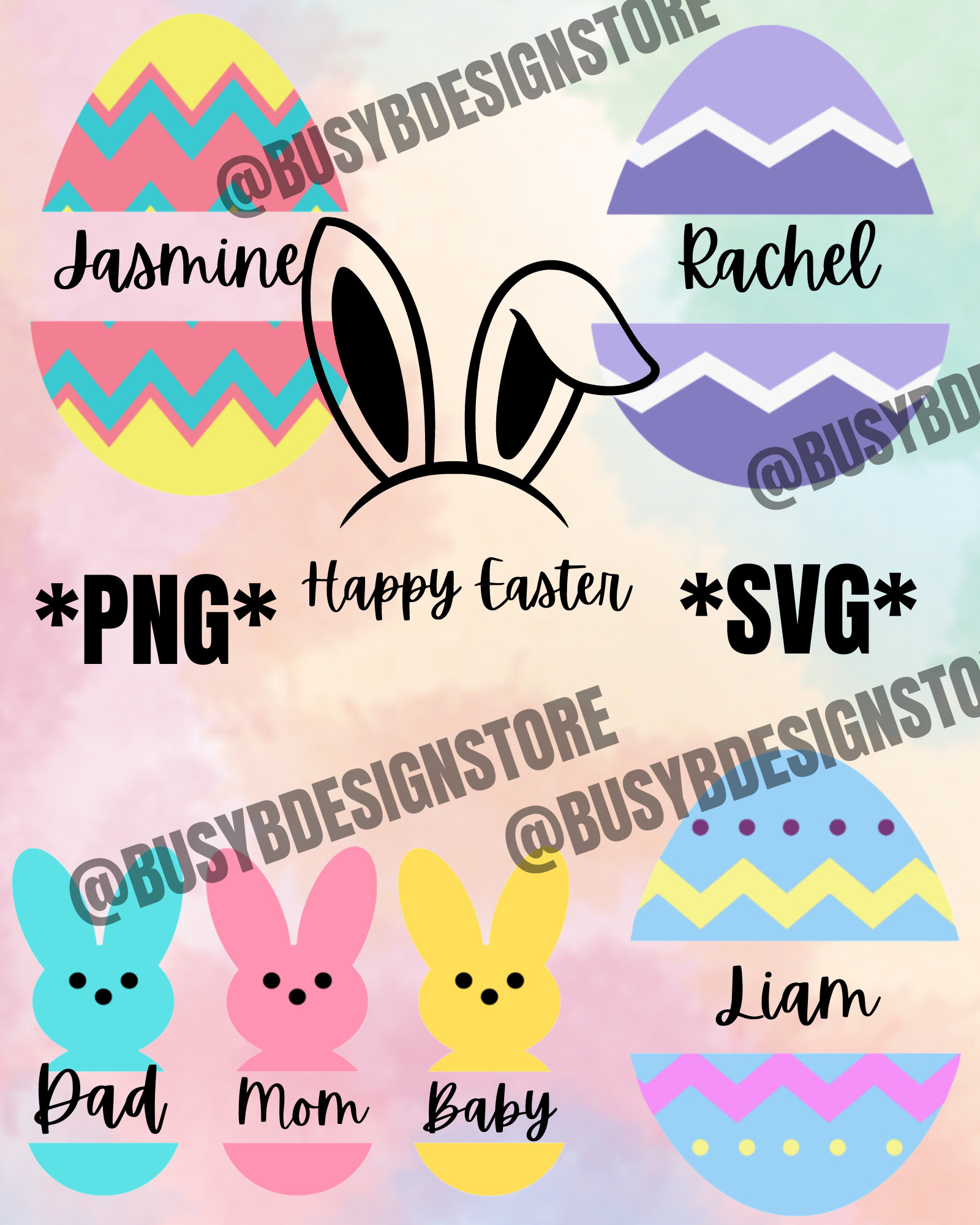 Easter Holiday Name Monogram PNG and SVG, DXF Cut Files, Bunny ...