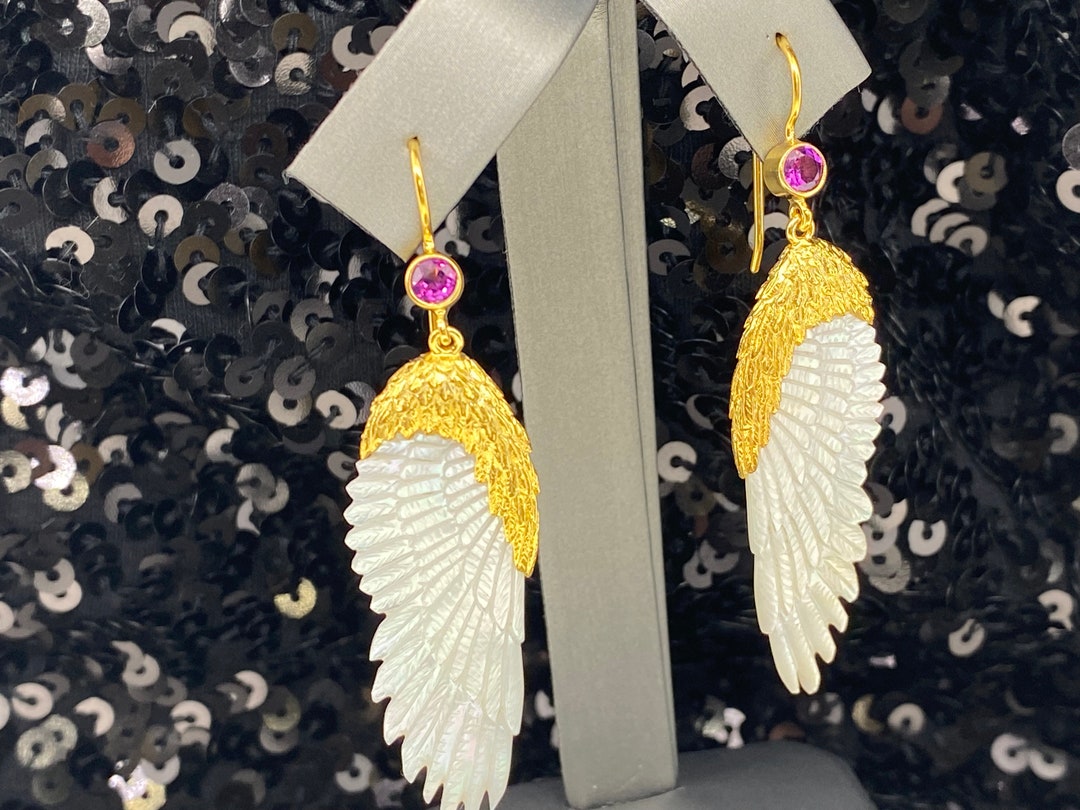 Carved Mother of Pearl Angel Wings With Gemstones - Etsy