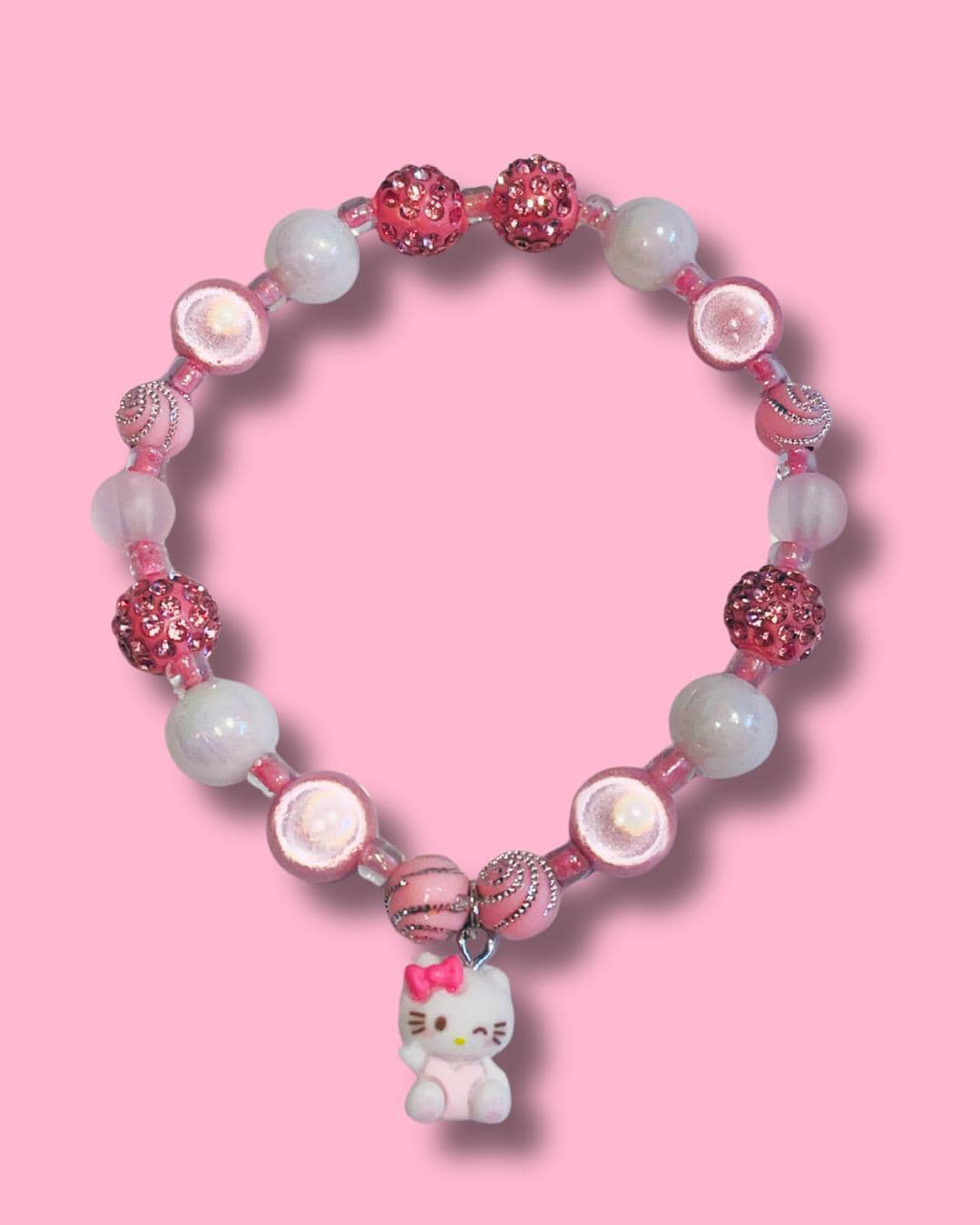 H Kitty Charm Bracelet | Pastel Pink Bedazzled Kitty Bracelet, Cute ...