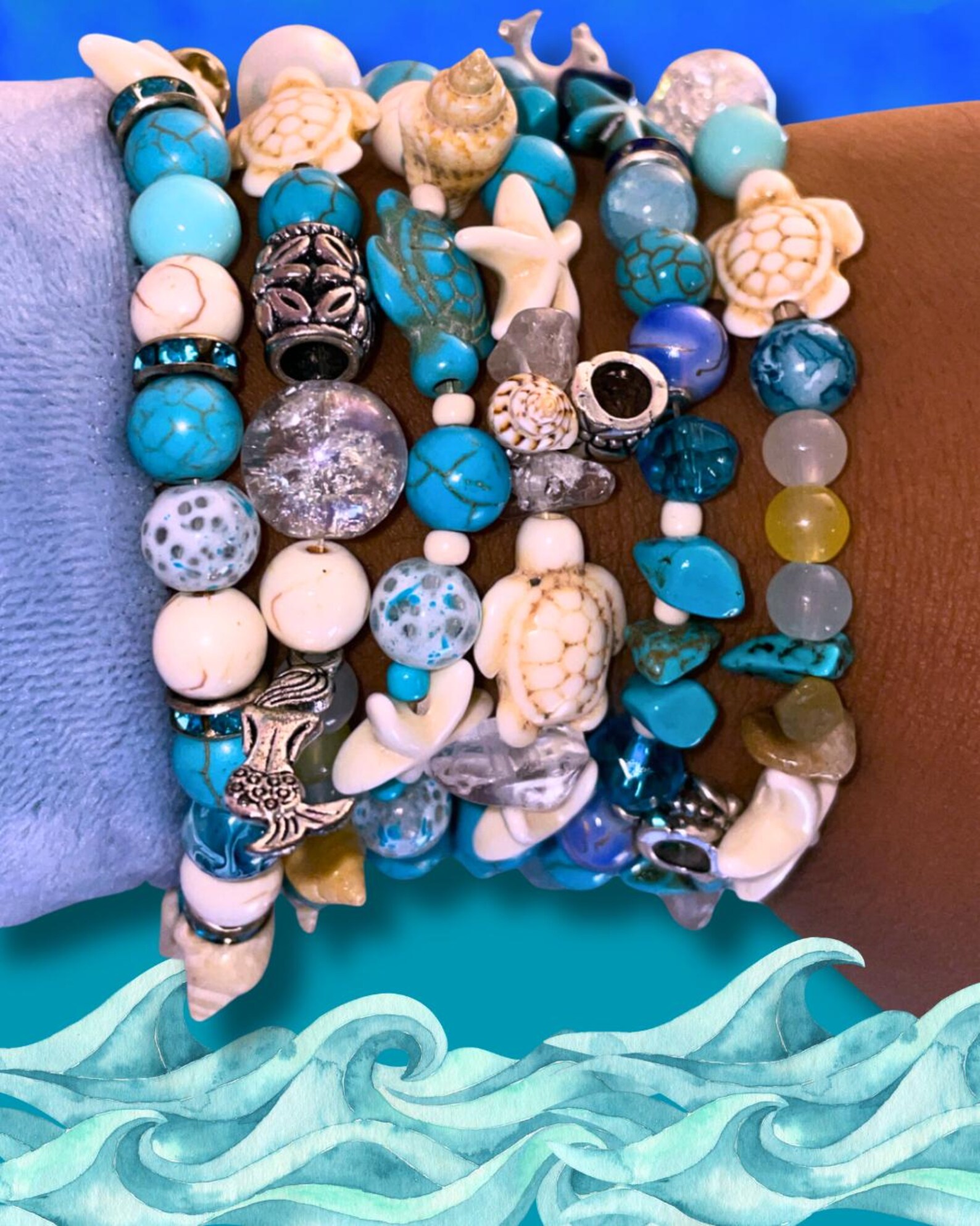 Tidal Treasures Bracelet Stack | 6-piece Ocean-inspired Beaded Bracelet ...