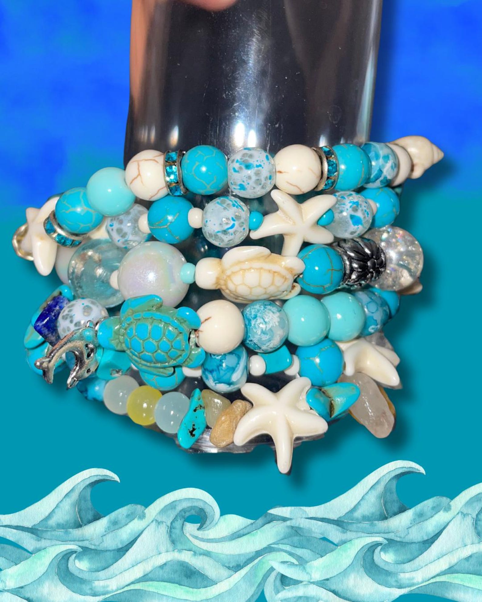 Tidal Treasures Bracelet Stack | 6-piece Ocean-inspired Beaded Bracelet ...