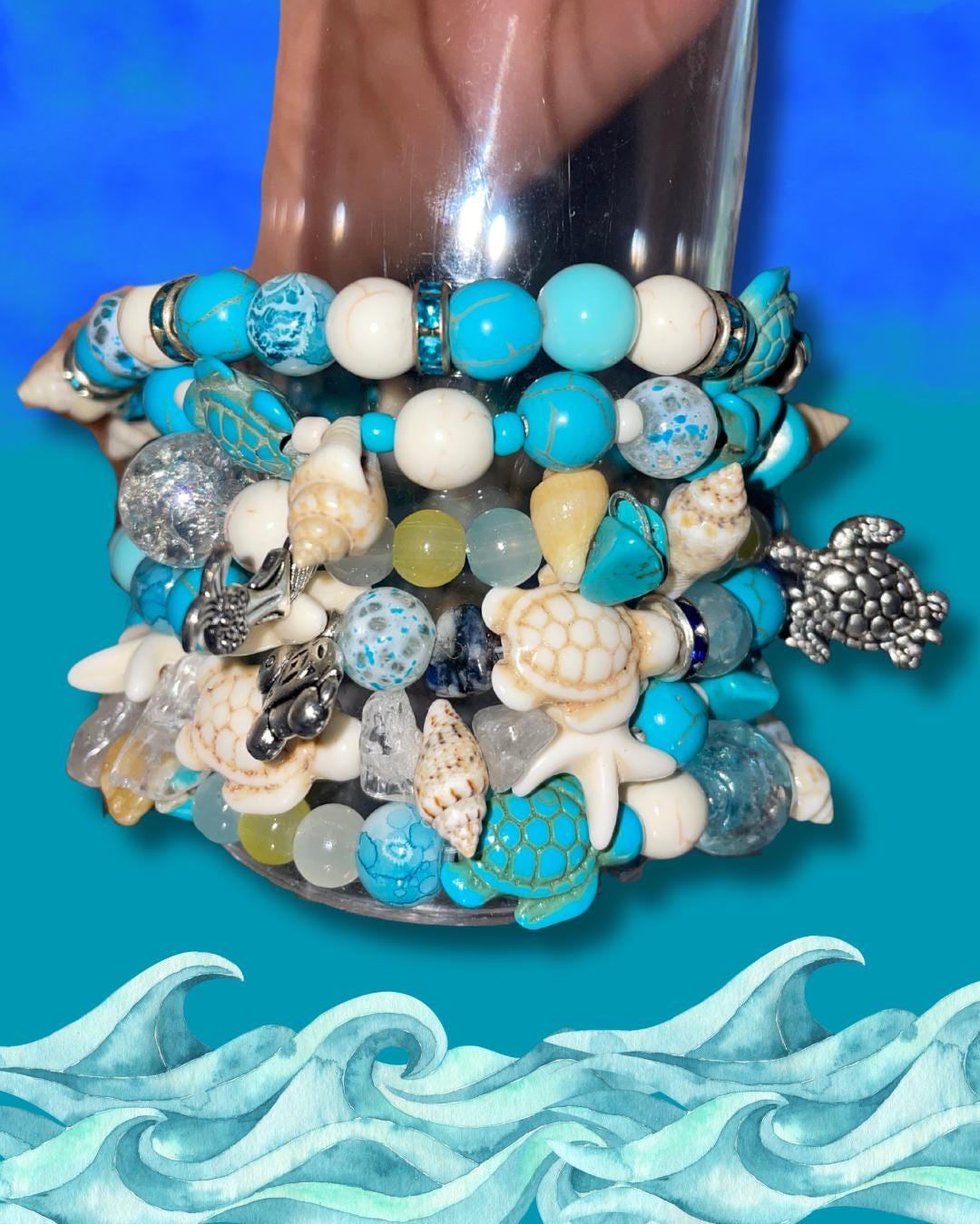 Tidal Treasures Bracelet Stack | 6-piece Ocean-inspired Beaded Bracelet ...