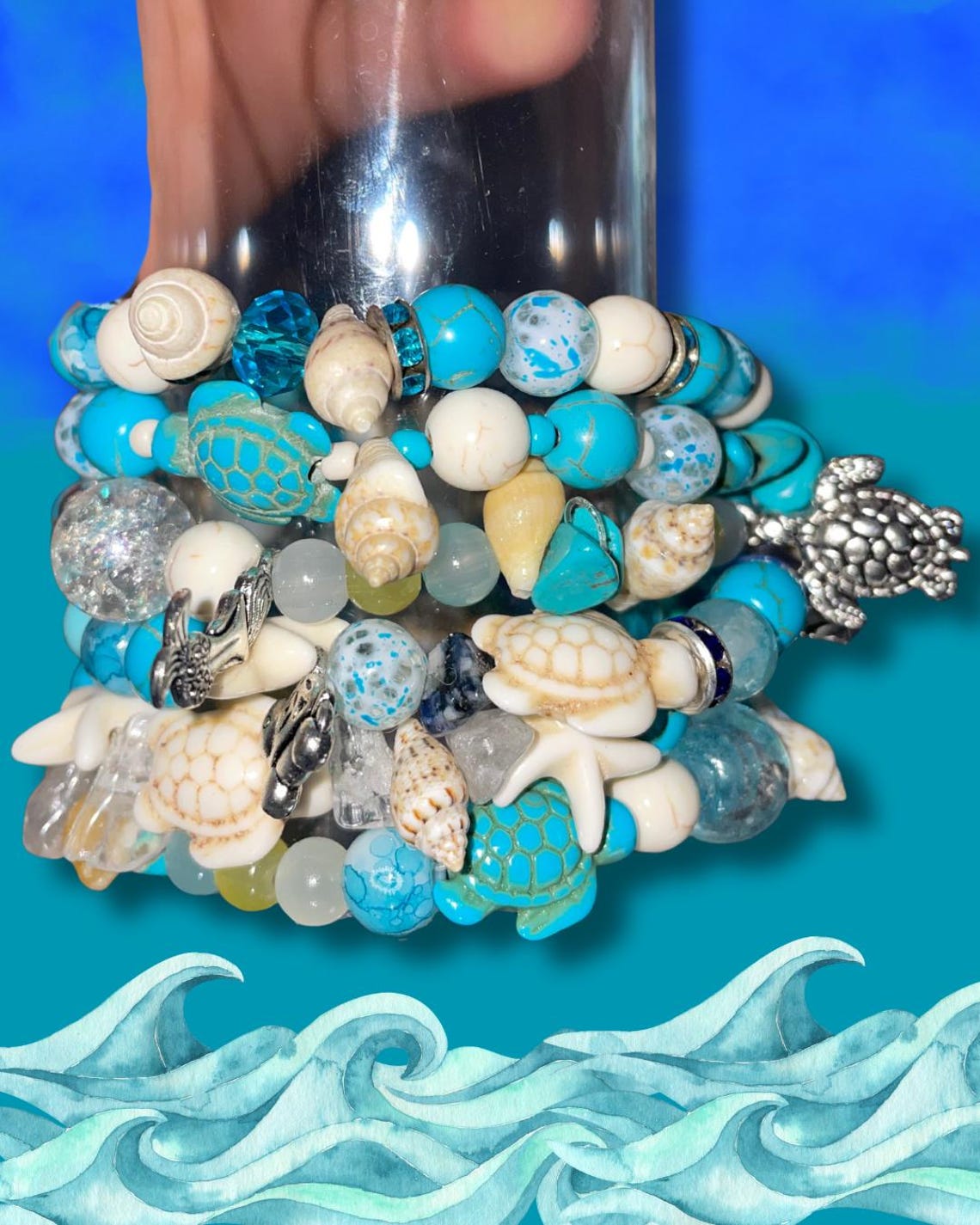 Tidal Treasures Bracelet Stack | 6-piece Ocean-inspired Beaded Bracelet ...