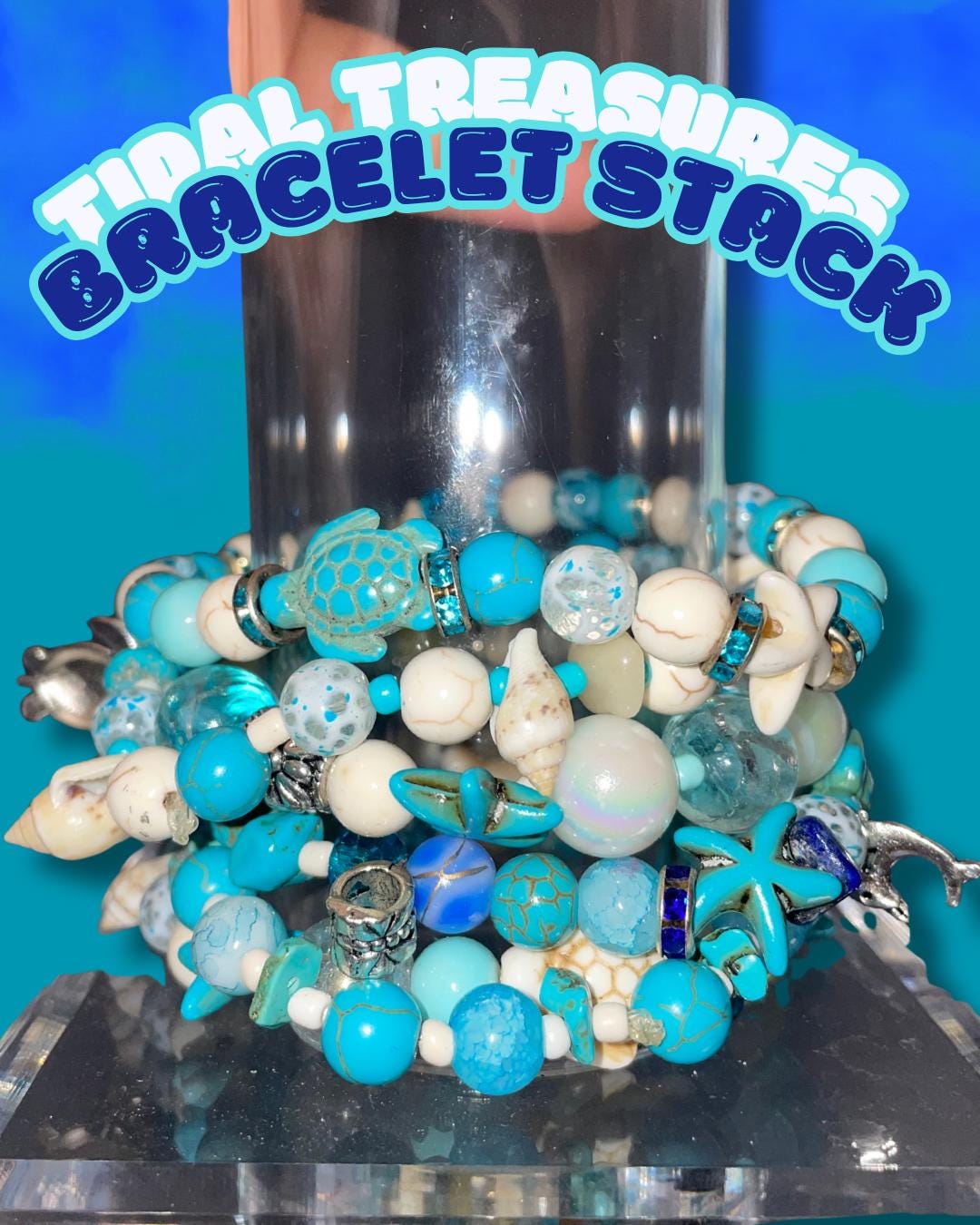 Tidal Treasures Bracelet Stack | 6-piece Ocean-inspired Beaded Bracelet ...