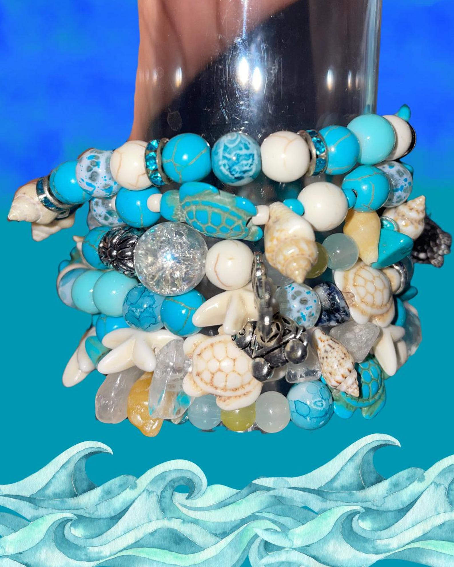 Tidal Treasures Bracelet Stack | 6-piece Ocean-inspired Beaded Bracelet ...