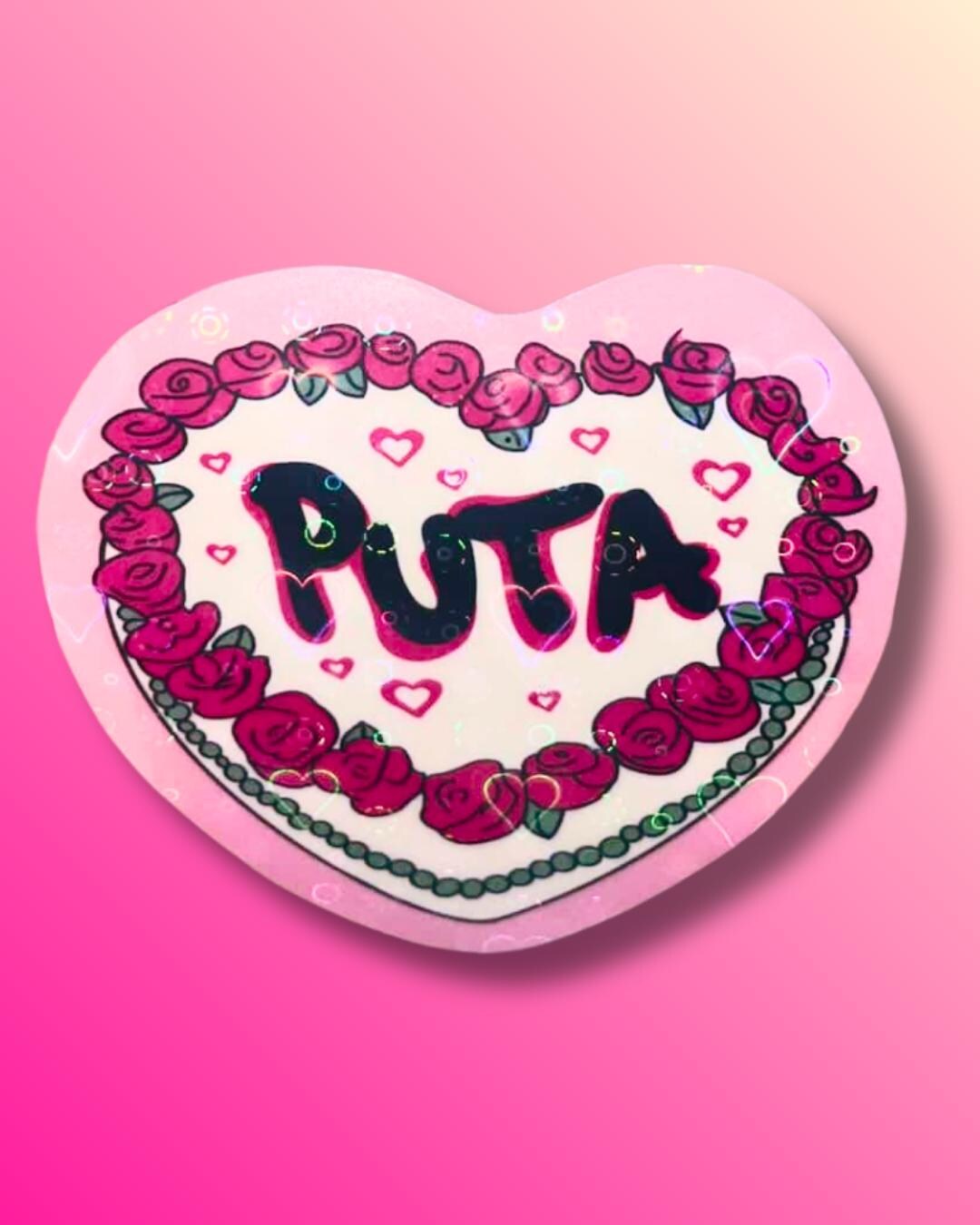 Puta Rose Heart Holographic Sticker Bold Spanish Slang Statement