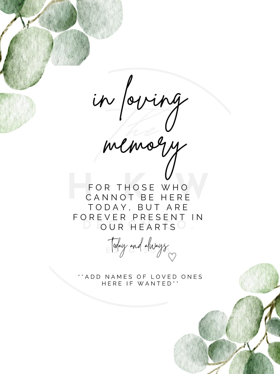 In Loving Memory, Remembrance Sign Wedding, Minimalist Sign ...