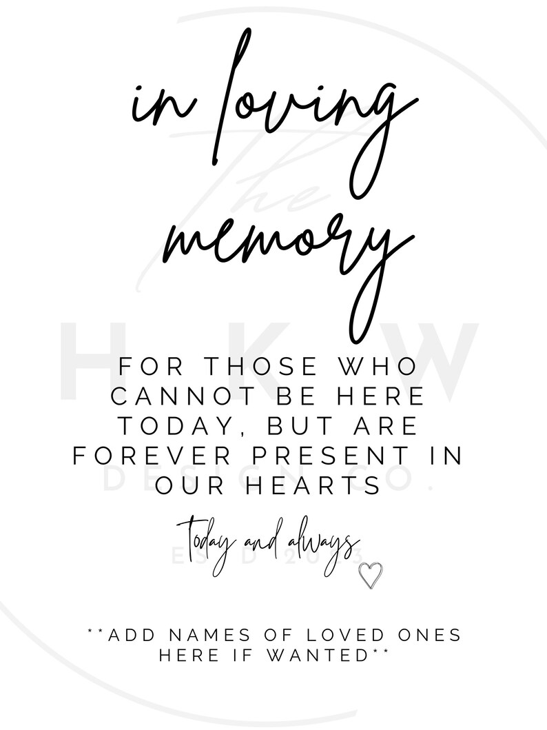 In Loving Memory, Remembrance Sign Wedding, Minimalist Sign ...