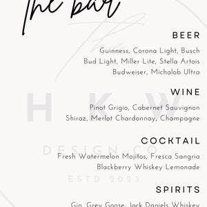 Bar Menu Sign 2, Bar Sign Reception Sign, Bar Menu, Reception Drink ...