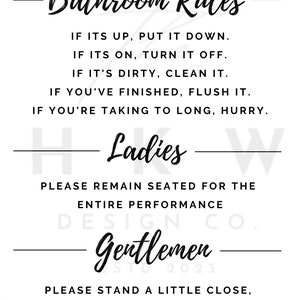 Bathroom Rules, Bathroom Decor, Funny Bathroom Wall Art, Digital ...
