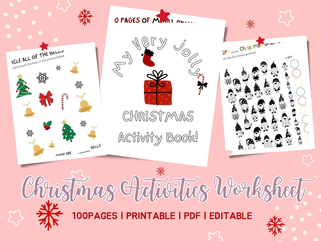 100 Pages Kids Activities Coloring Worksheet Printable, Christmas ...