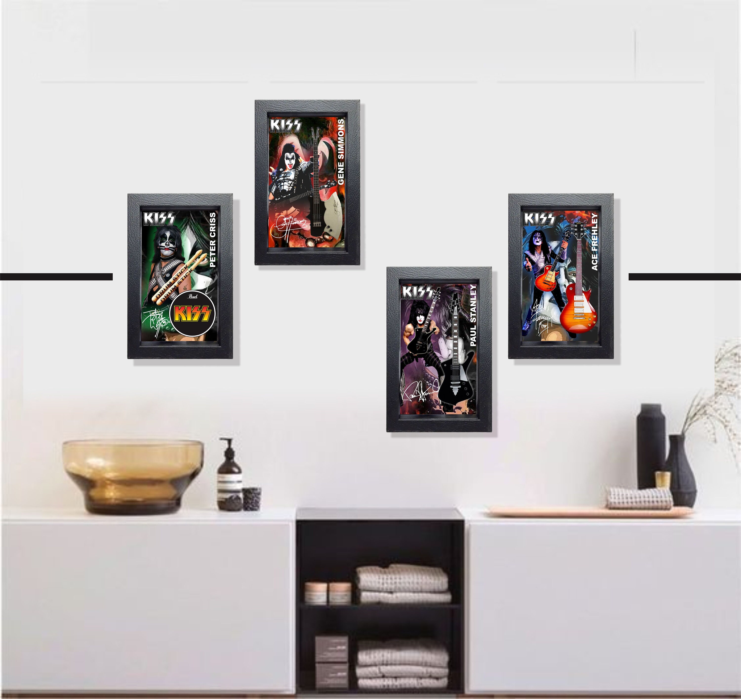 Shadowbox Frame Mini Guitar Replica Famous Band in the World With KISS ...
