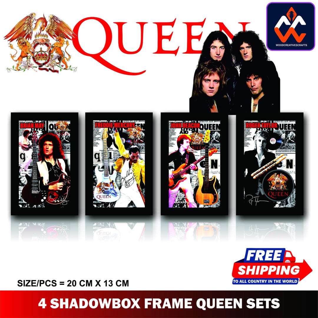 Shadowbox Frame Mini Guitar Replica Famous Band in the World With QUEEN ...