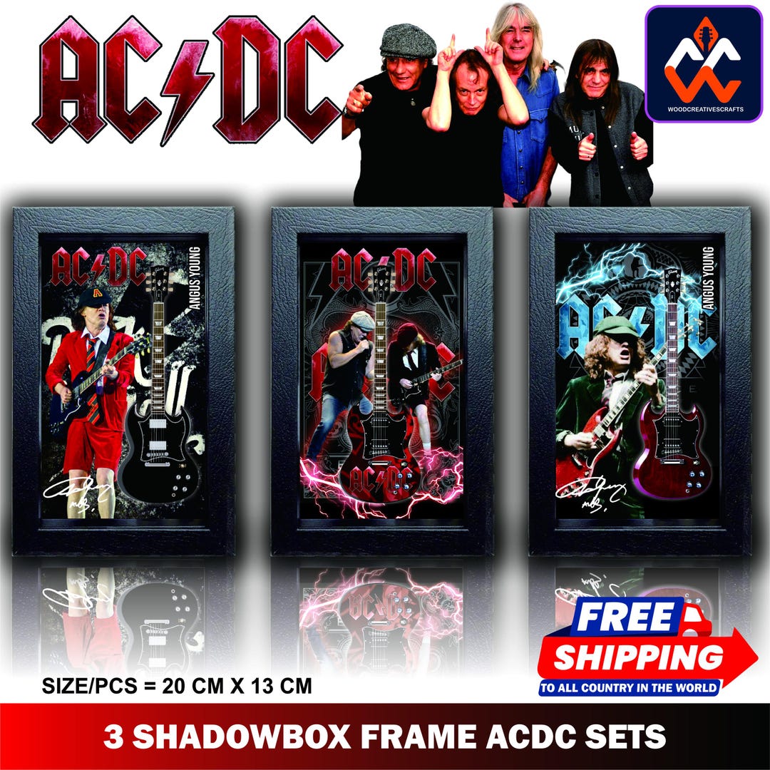Shadowbox Frame Mini Guitar Replica Famous Band in the World With ACDC ...