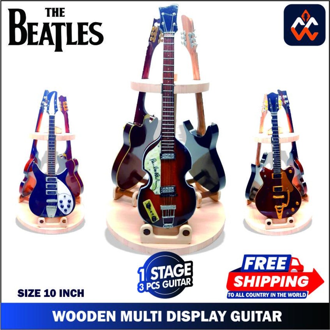 Wooden Multi Display Guitar THE BEATLES for Your Collection Make Best ...