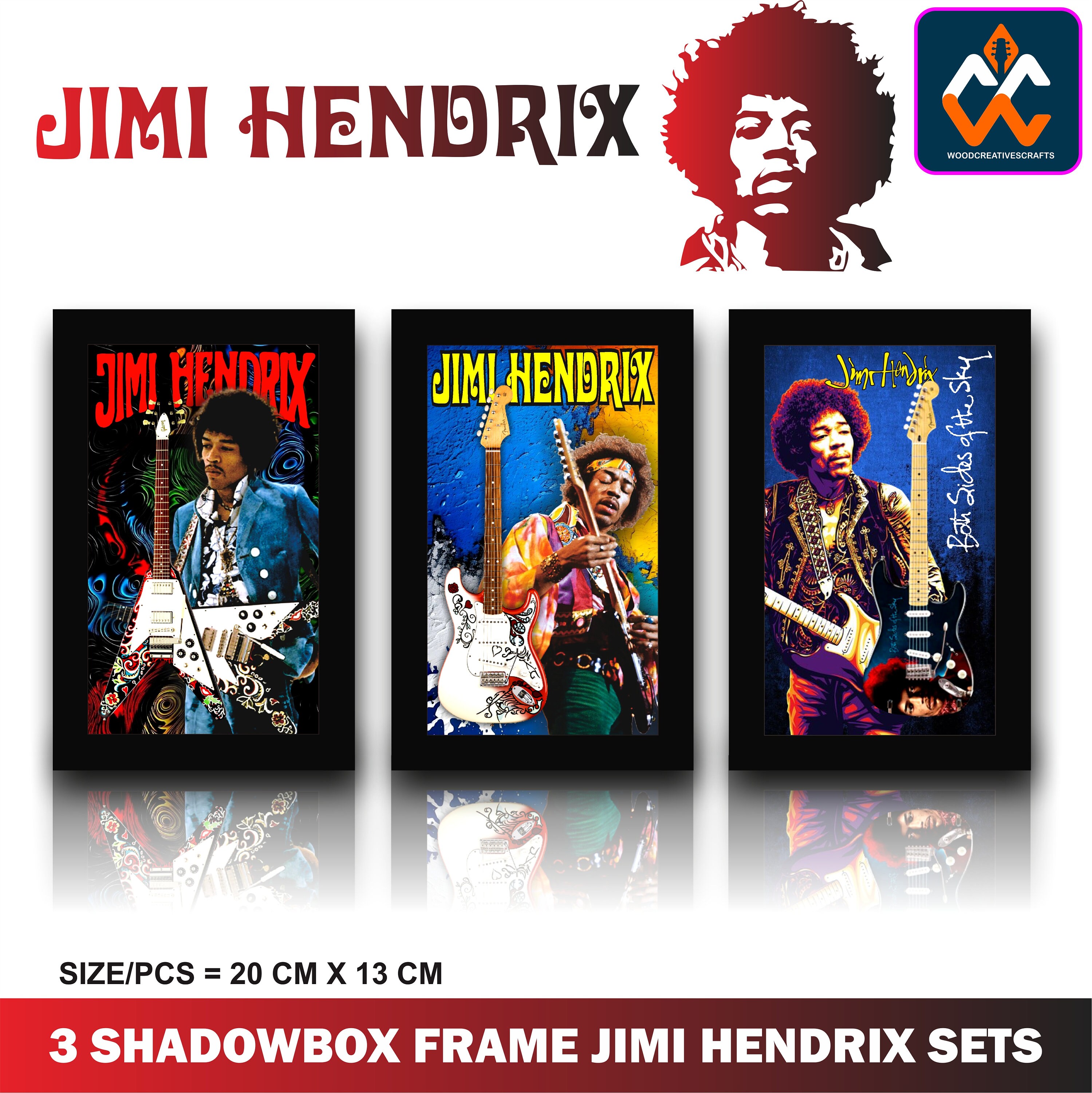 Shadowbox Frame Mini Guitar Replica Famous Band in the World With JIMI ...