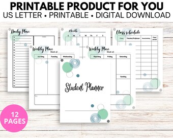 Student Printable Planner Undated College Student Planner Academic High ...