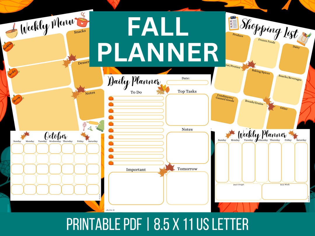 Fall Planner Printable, Daily Planner, Weekly Planner, Monthly Planner ...