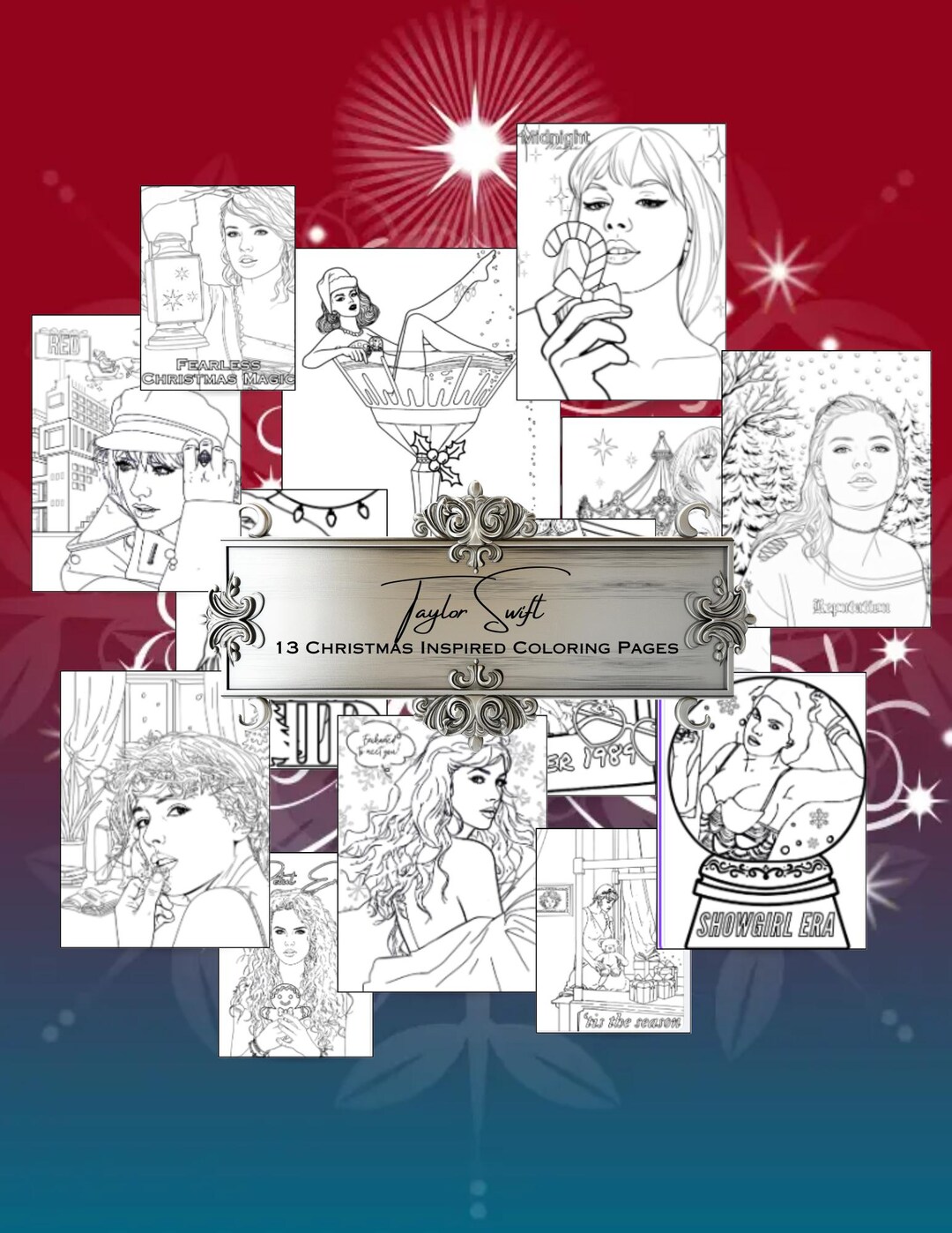 Taylor Swift Inspired Coloring Sheets - Christmas Era - Downloadable ...