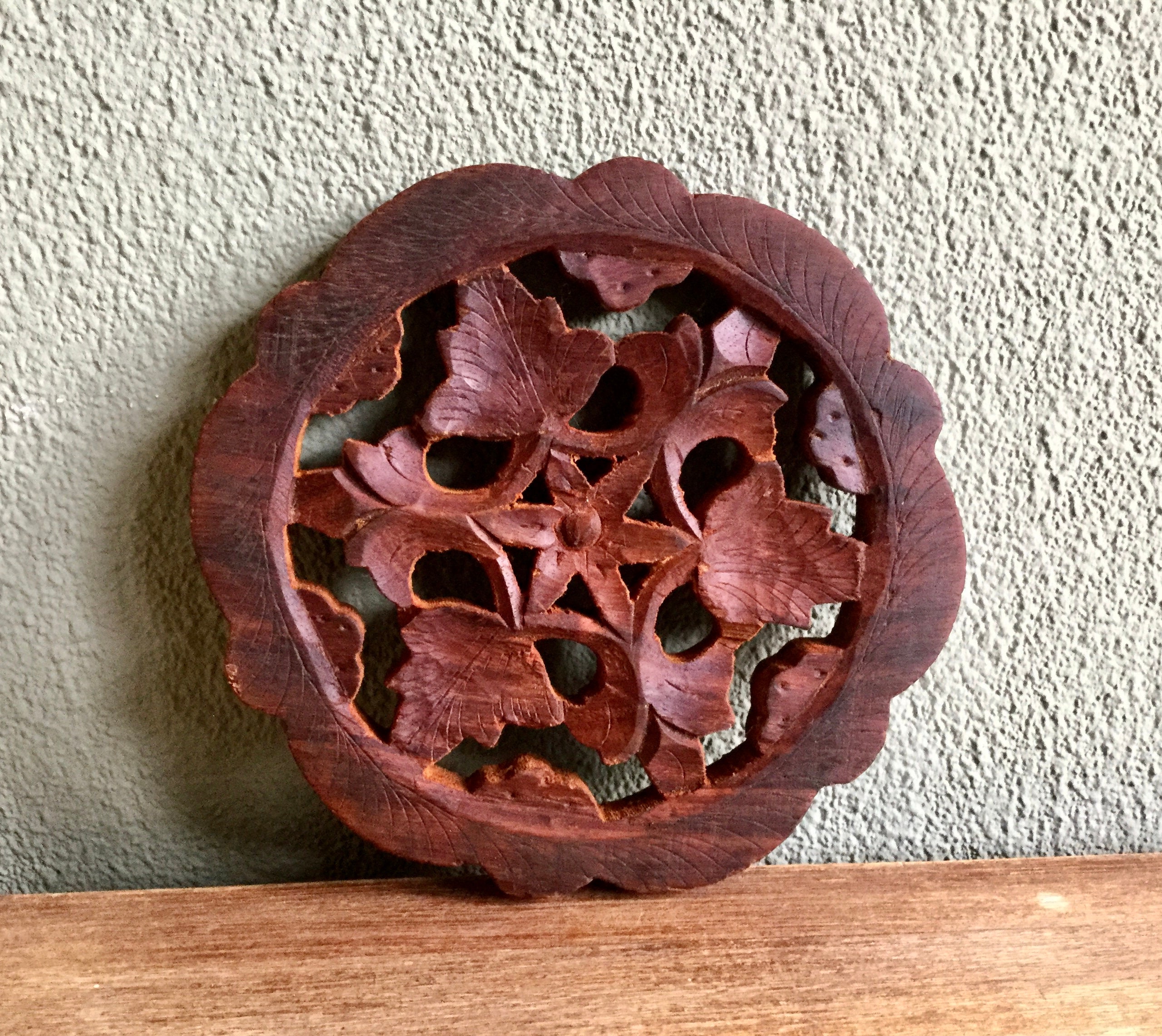 Pan Coasters Wood, Hand Carving India, Sheesham Wood, Set of 4, Boho ...