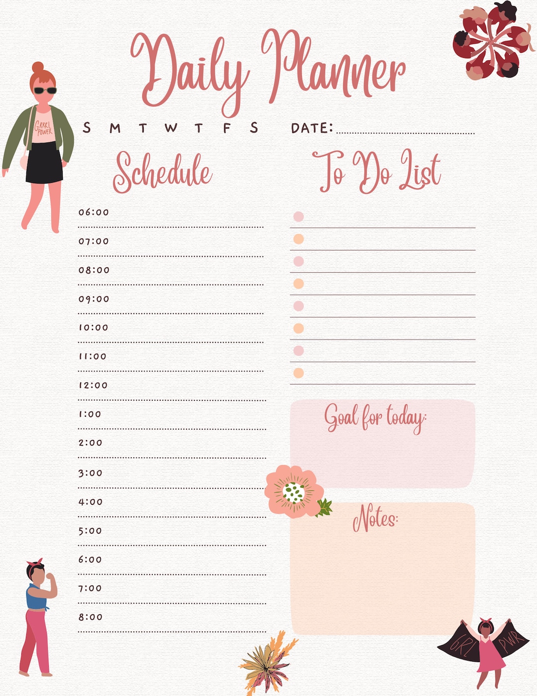 Digital Daily Planner Page; Girl Power - Etsy