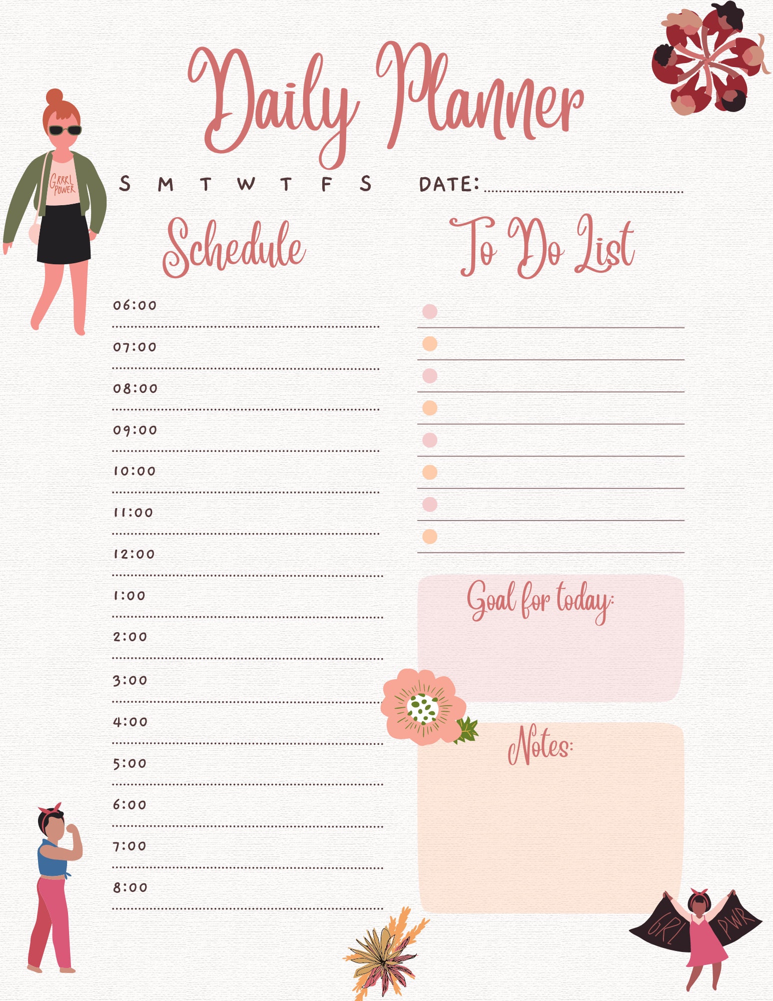 Digital Daily Planner Page; Girl Power - Etsy