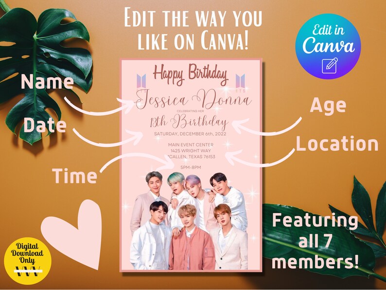 Custom BTS Birthday Invitation: Kpop Party Template (digital Download ...