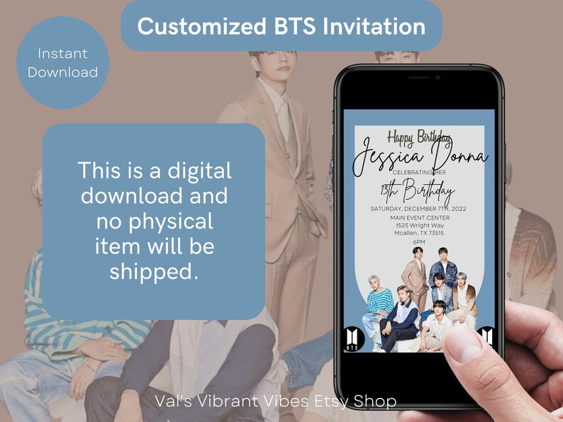 Customized BTS Invitation Blue & Grey Themed BTS Party - Etsy