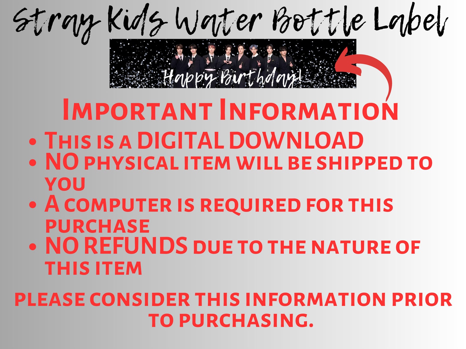 Stray Kids 5 Star Water Bottle Label: K-pop Birthday (digital Download ...