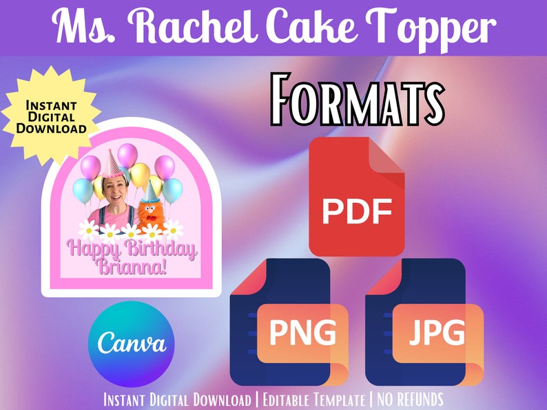 Ms. Rachel Birthday Cake Topper: Editable Party Decoration (digital ...