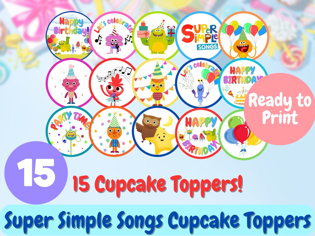 Super Simple Songs Birthday Cupcake Toppers 15-piece Set - Etsy