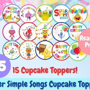 Super Simple Songs Birthday Cupcake Toppers 15-piece Set - Etsy