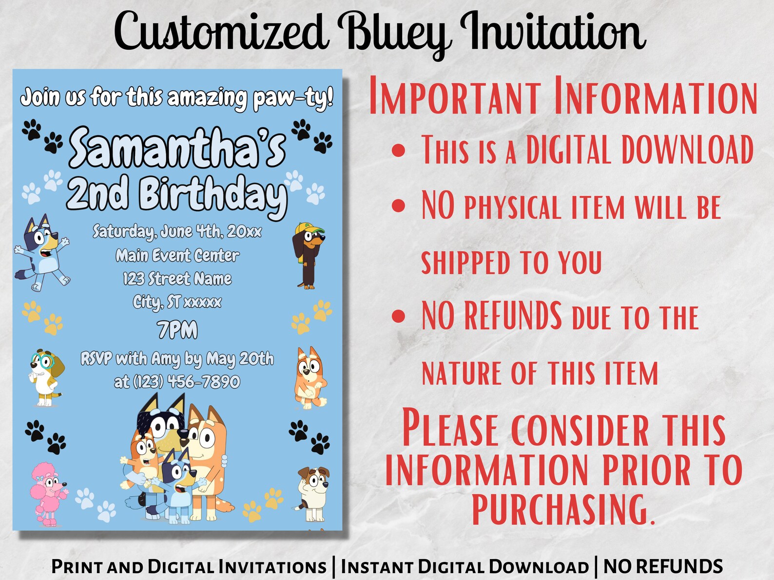 Customized Bluey Invitation Bluey Birthday Party Editable - Etsy