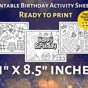 Printable Birthday Activity Sheets: Coloring Pages & Maze (PDF File) - Etsy