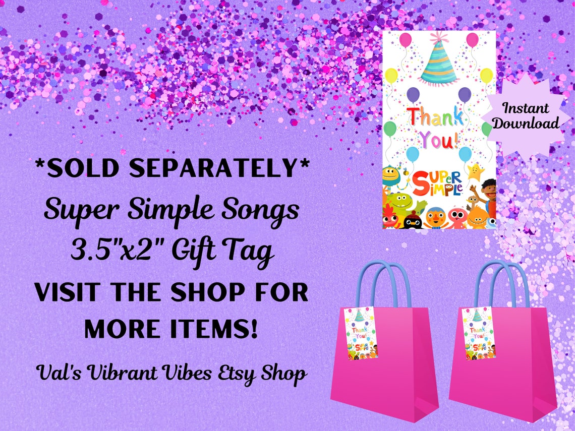Super Simple Songs Thank You Card: Printable Birthday Party (PNG, PDF ...