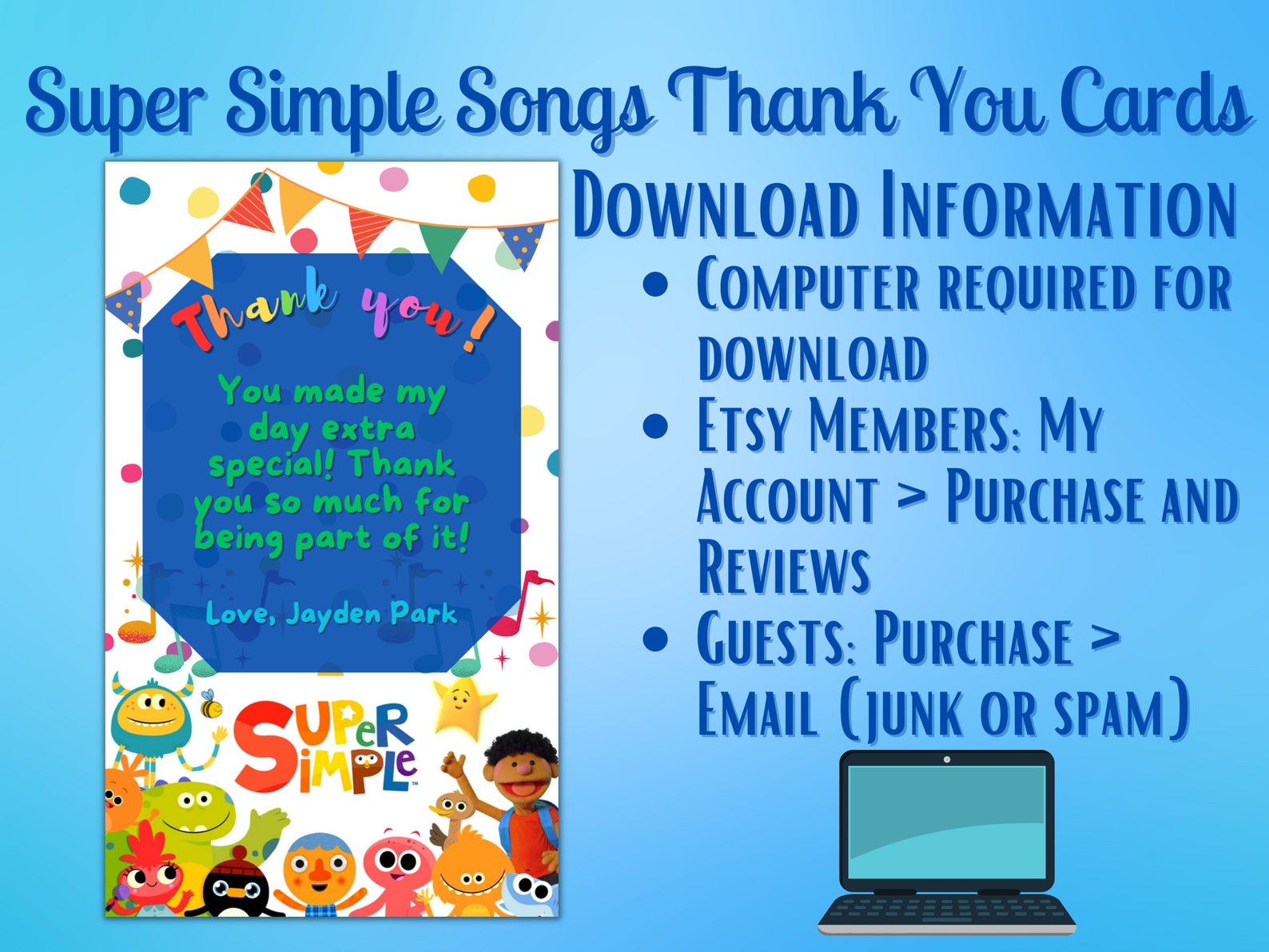 Super Simple Songs Thank You Card: Editable Template (digital Download ...