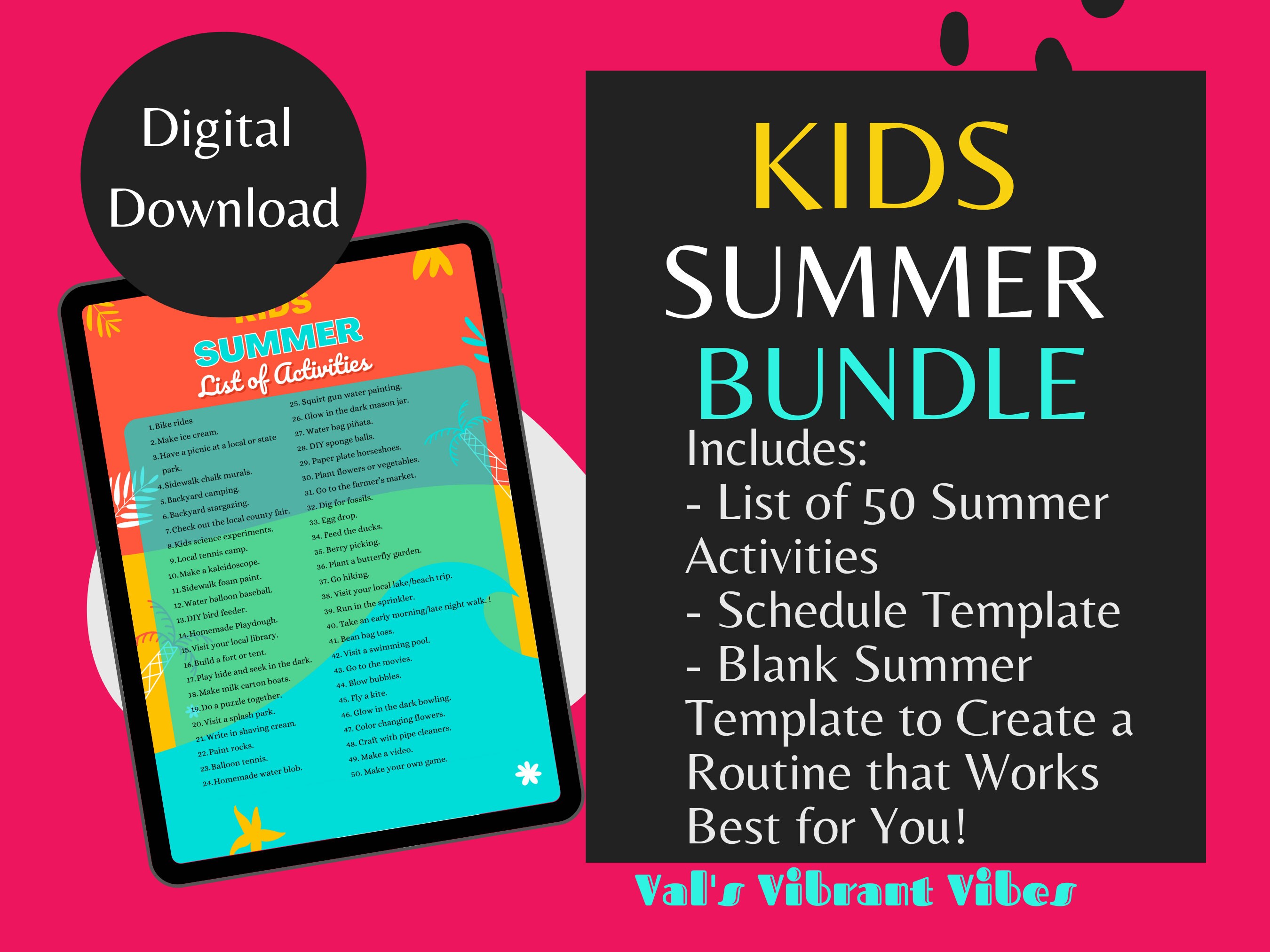 Kids Summer Bundle Printable Downloadable Digital List - Etsy