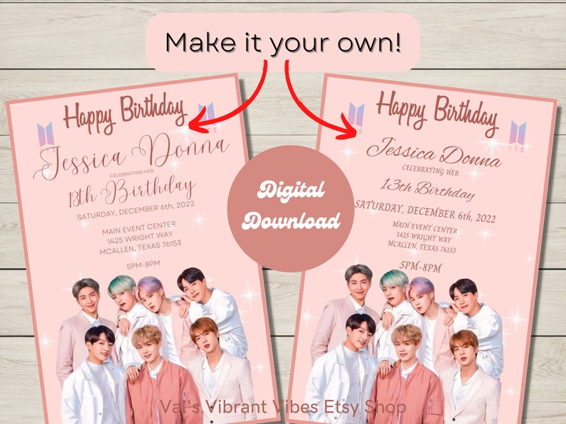 Customized BTS Invitation BTS Birthday Celebration 4x6 - Etsy