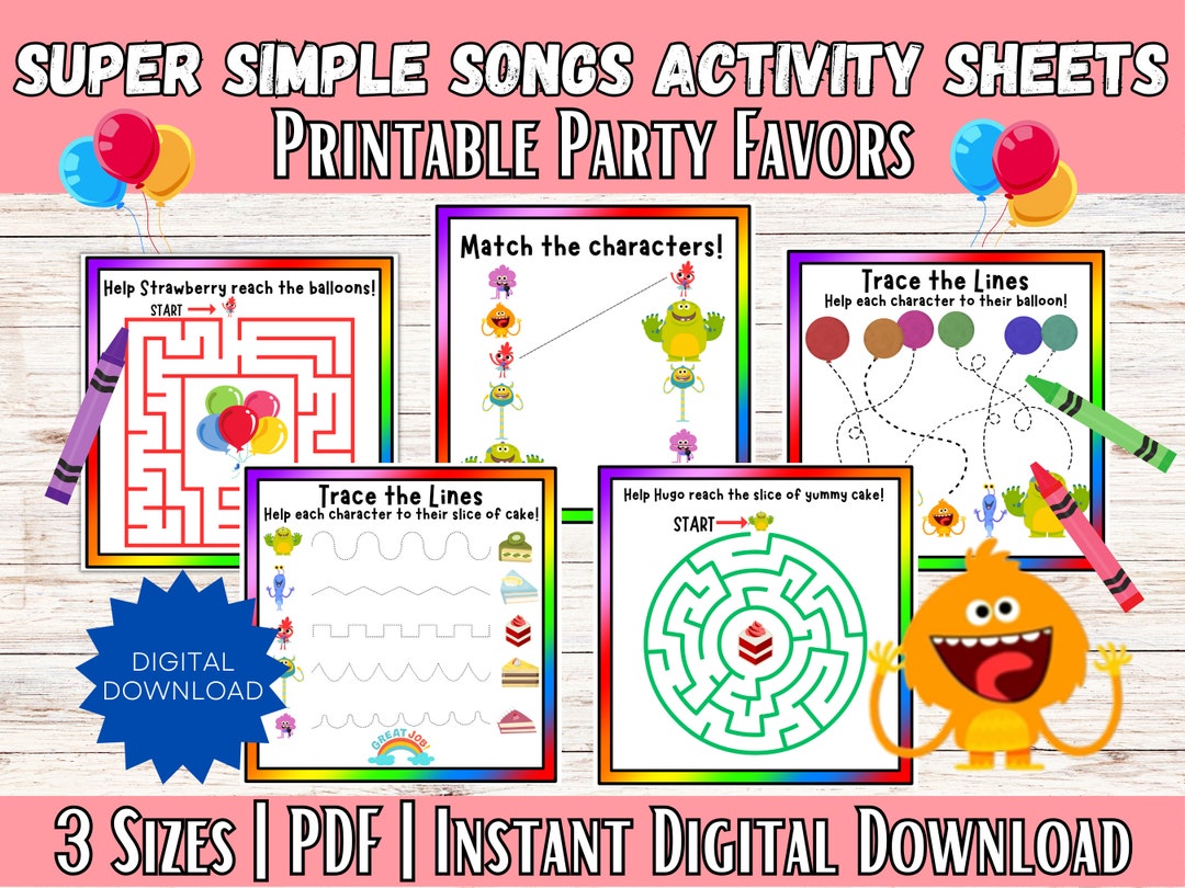 Super Simple Songs Activity Sheets: Mazes, Tracing (PDF) - Etsy