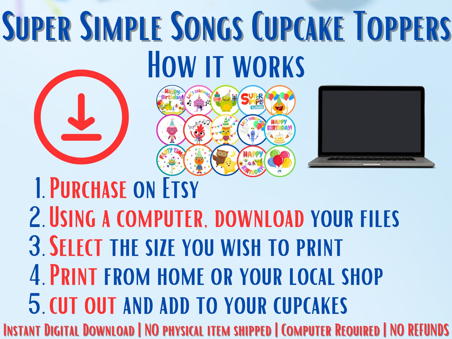 Super Simple Songs Birthday Cupcake Toppers, 15-piece Set, Ready to ...