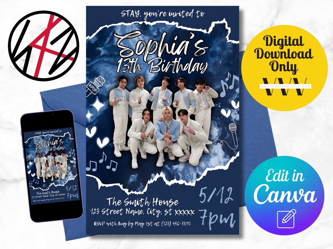 Editable Stray Kids Invitation | Stray Kids Birthday Card | Editable ...