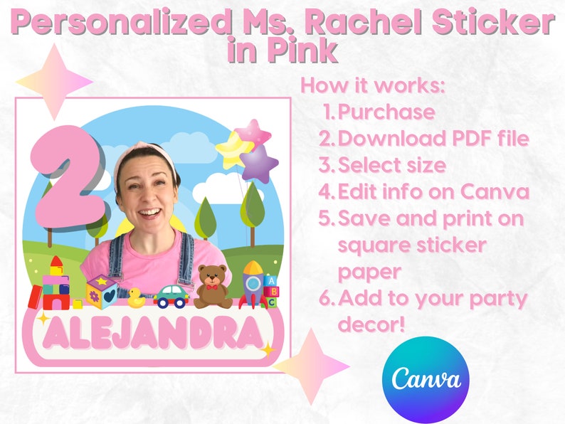 Ms. Rachel Personalized Sticker in Pink Editable Template - Etsy