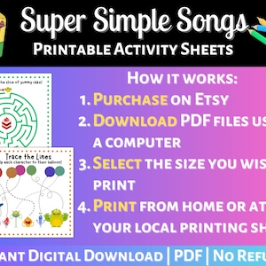 Super Simple Songs Activity Sheets | Printable Pdfs | 3 Sizes | Party ...