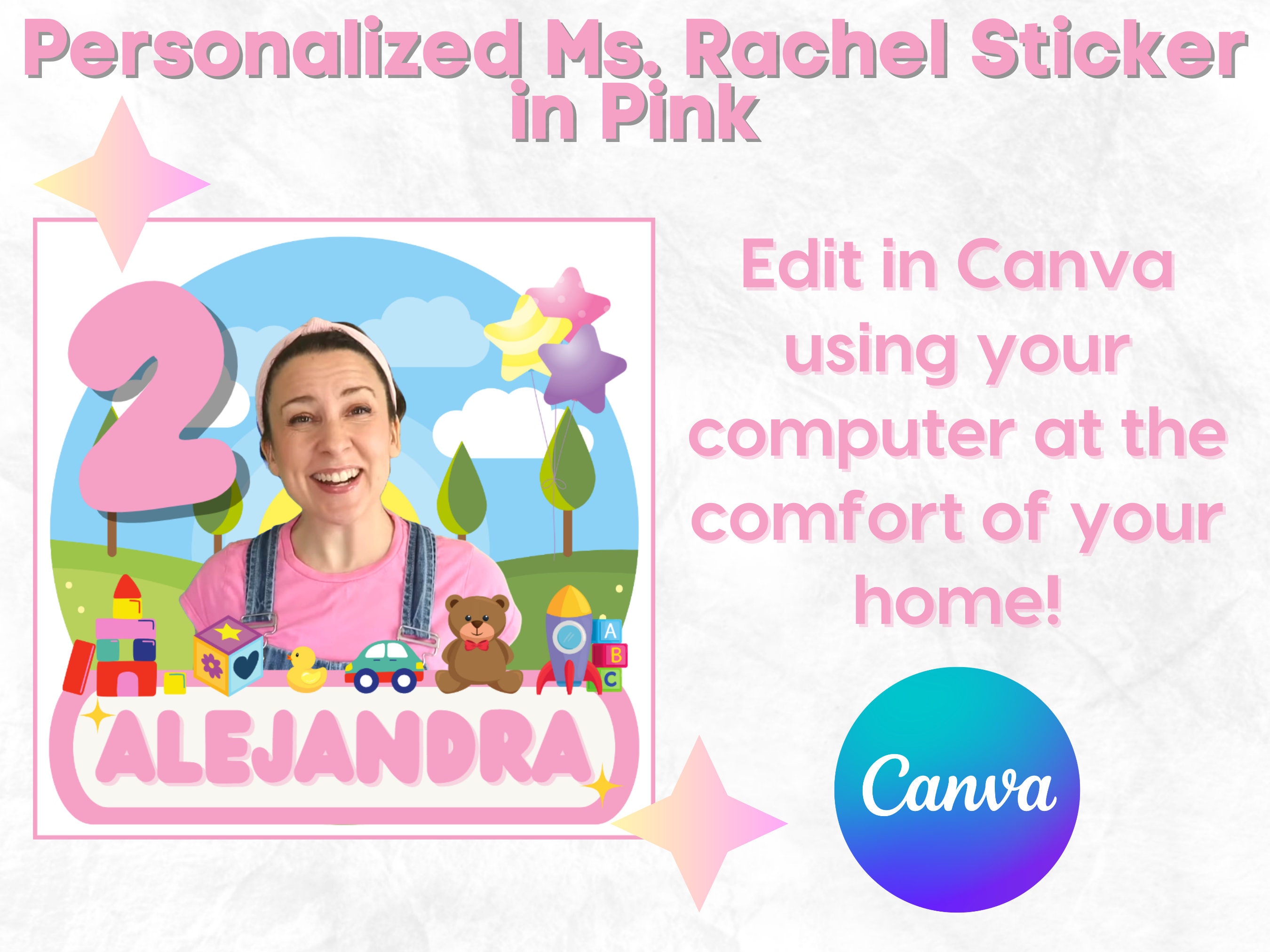 Ms. Rachel Personalized Sticker in Pink Editable Template - Etsy