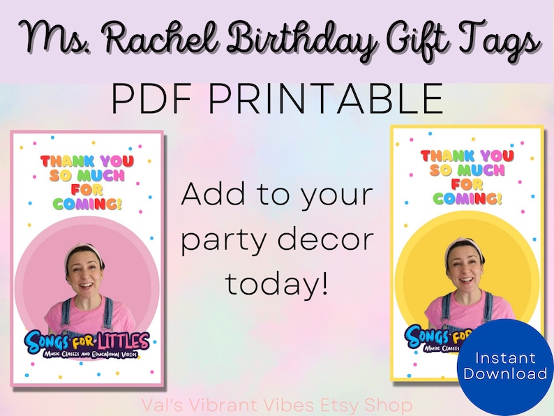 Ms. Rachel Birthday Gift Tags: Printable Party Favors (PDF) - Etsy Canada
