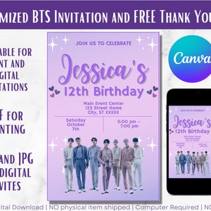 BTS Birthday Card & FREE Thank You Card | BTS Birthday Decorations ...