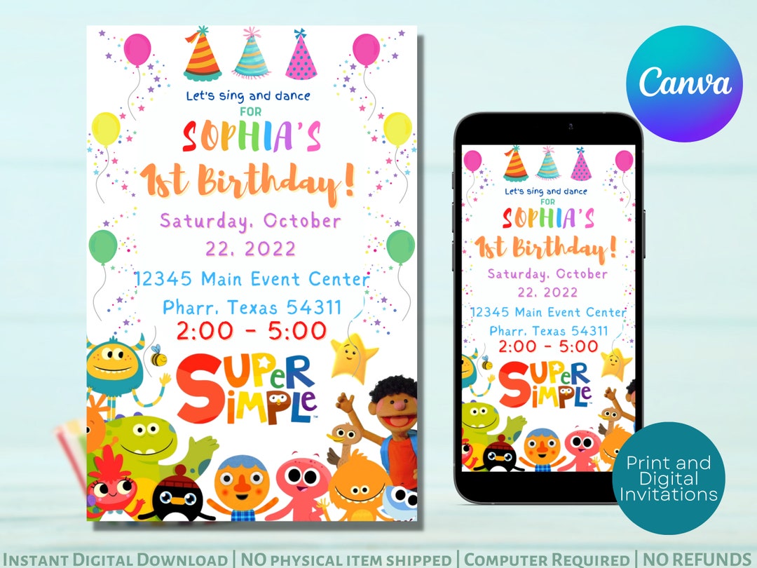 Customized Super Simple Songs Invitation Print and Digital Invites ...